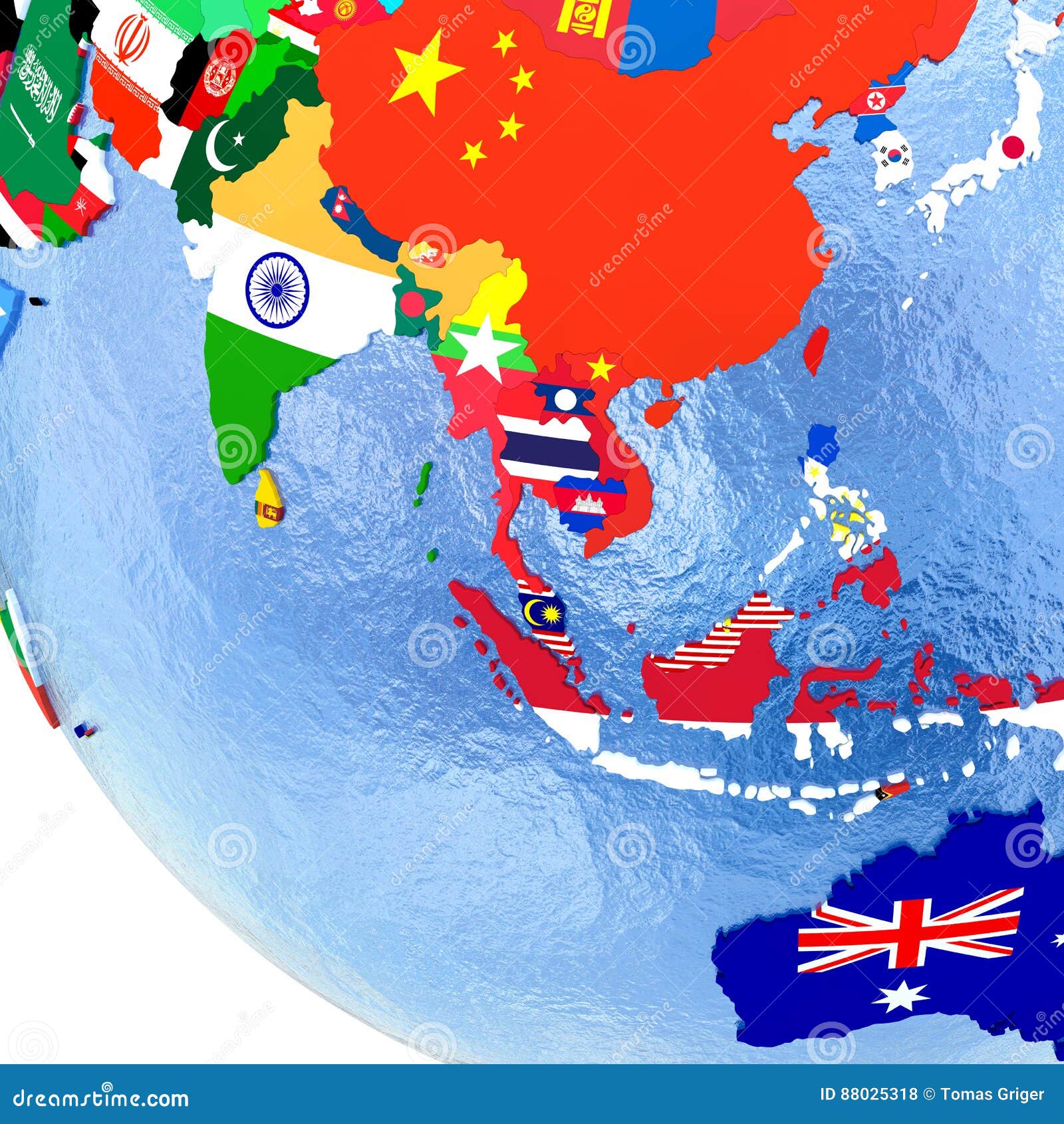 Asia on Political Globe with Flags Stock Illustration - Illustration of ...