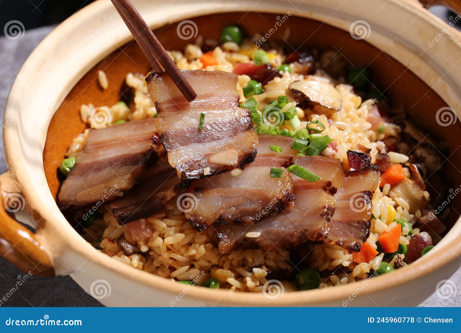 Asia rice cooked bacon stock photo. Image of serrano - 245960778