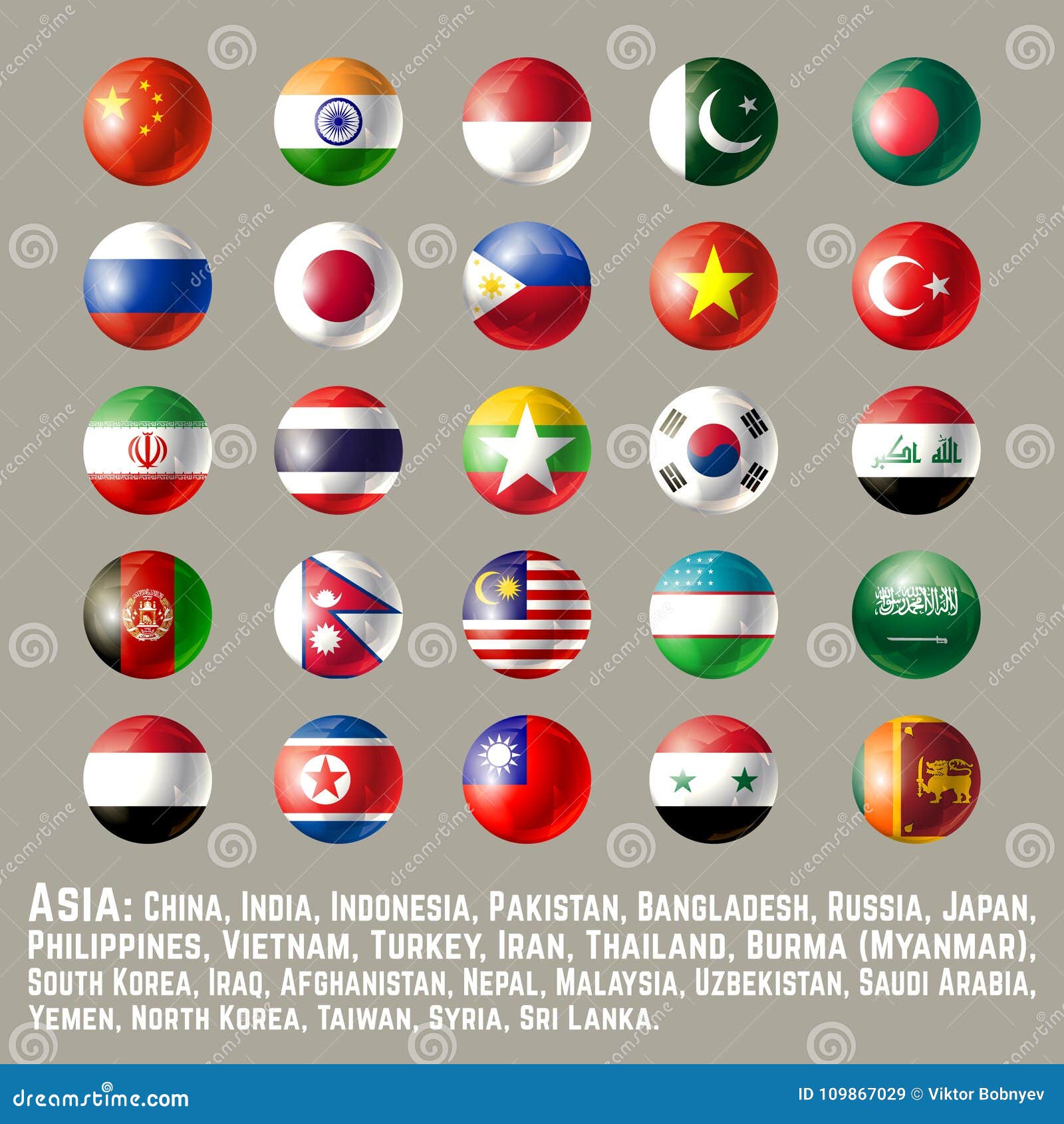 Asia Round Button Flags One Stock Vector - Illustration of icon, point ...