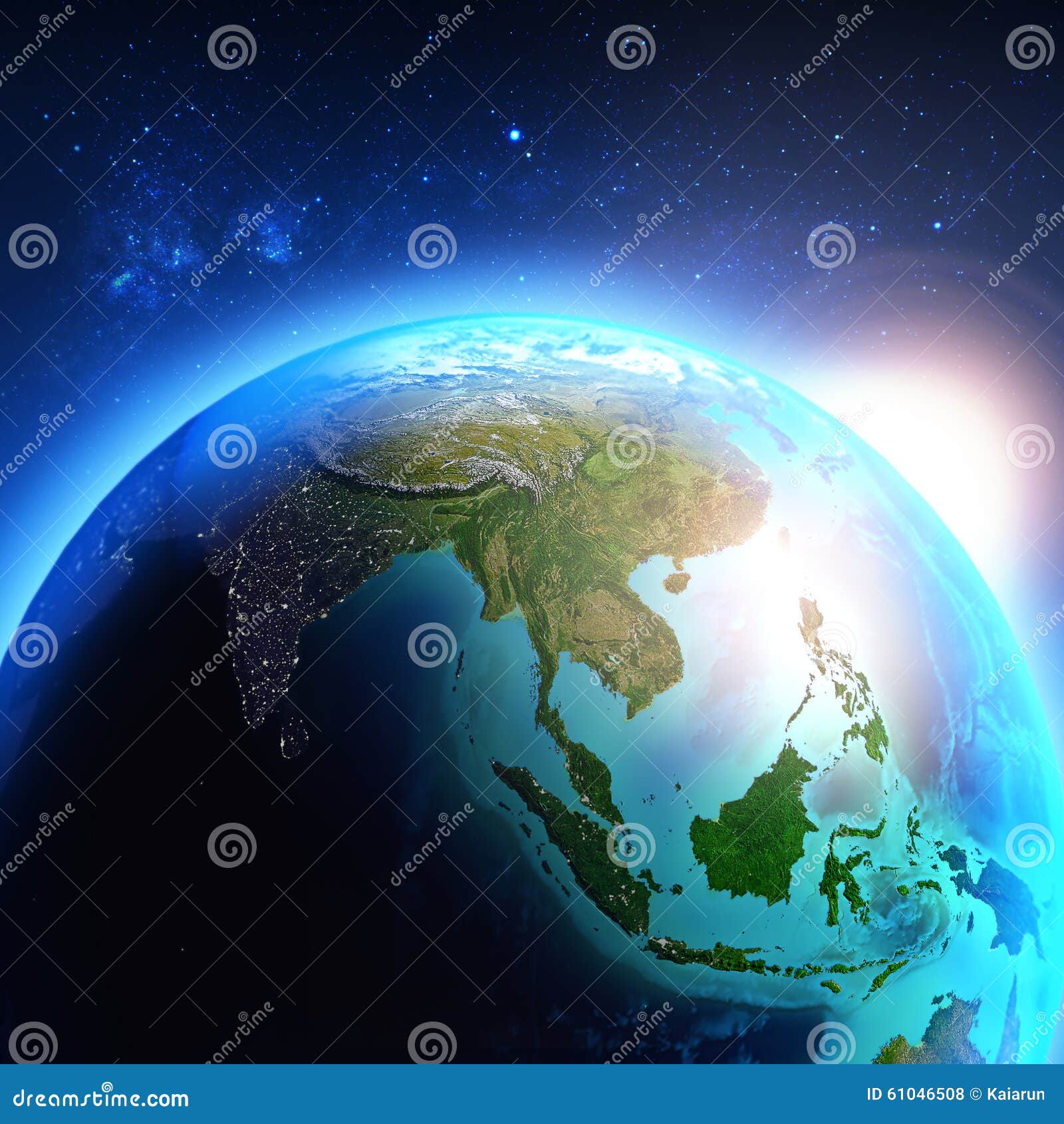 Asia seen from space stock illustration. Illustration of cartography ...