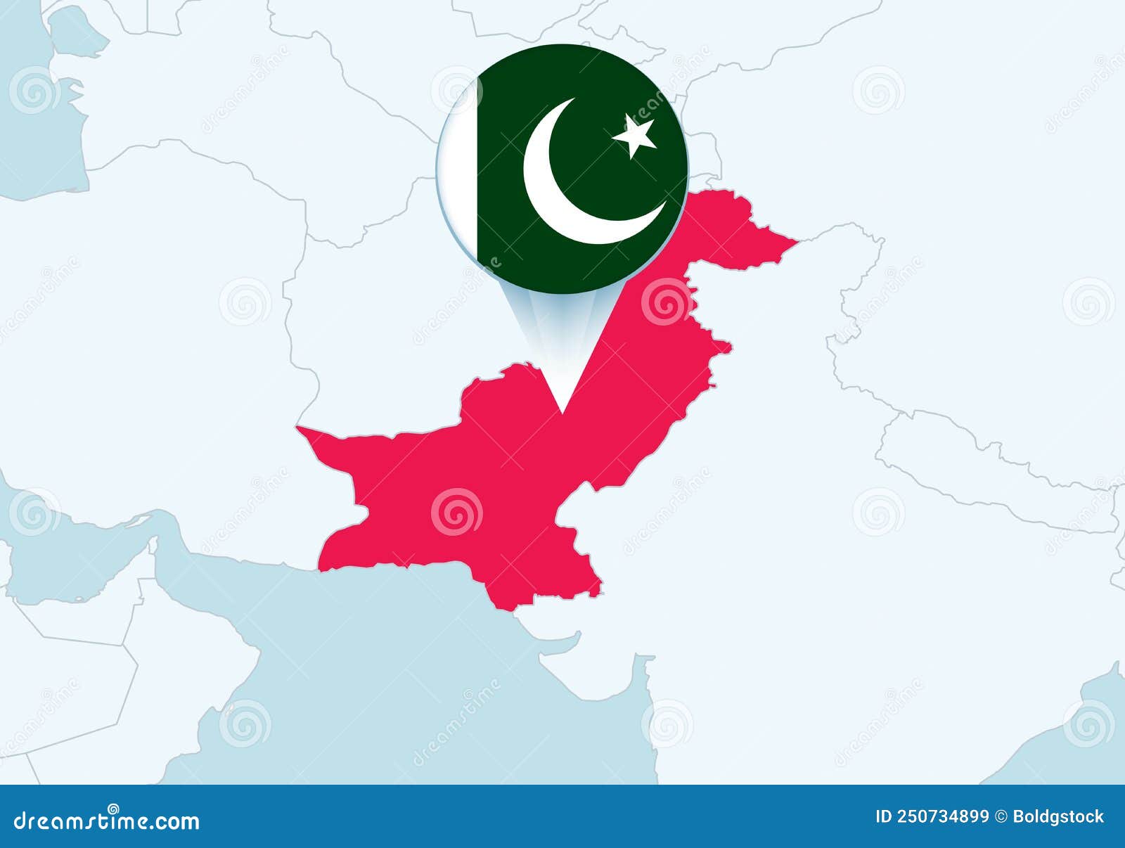 Asia with Selected Pakistan Map and Pakistan Flag Icon Stock Vector ...