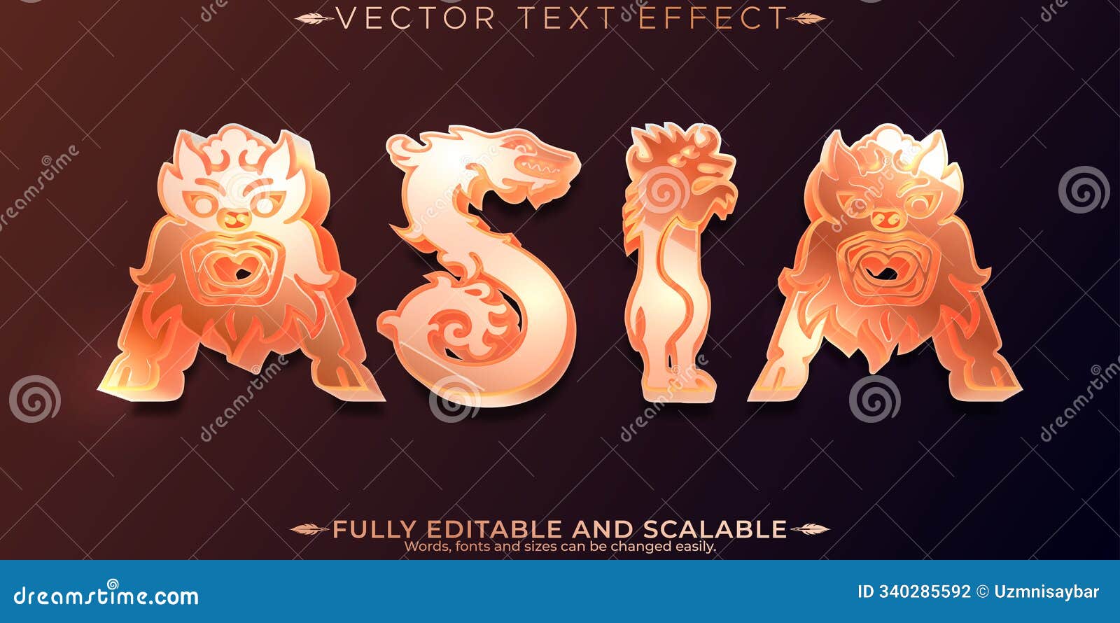 Asia Text Effect, Editable Continent and Culture Customizable Font ...