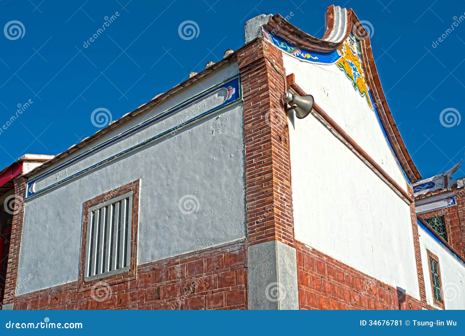 Asia Traditional Bricks Buliding in Taiwan with Loudspeaker and Stock ...