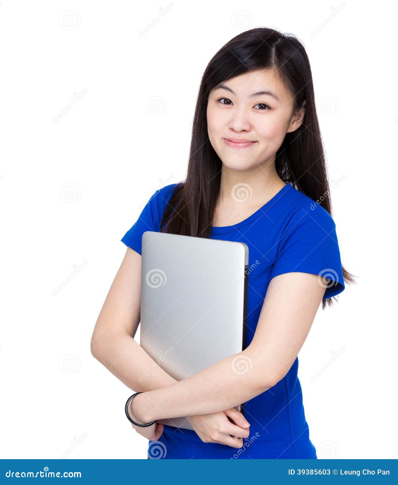 Asia Woman Holding Computer Stock Image - Image of hold, nice: 39385603