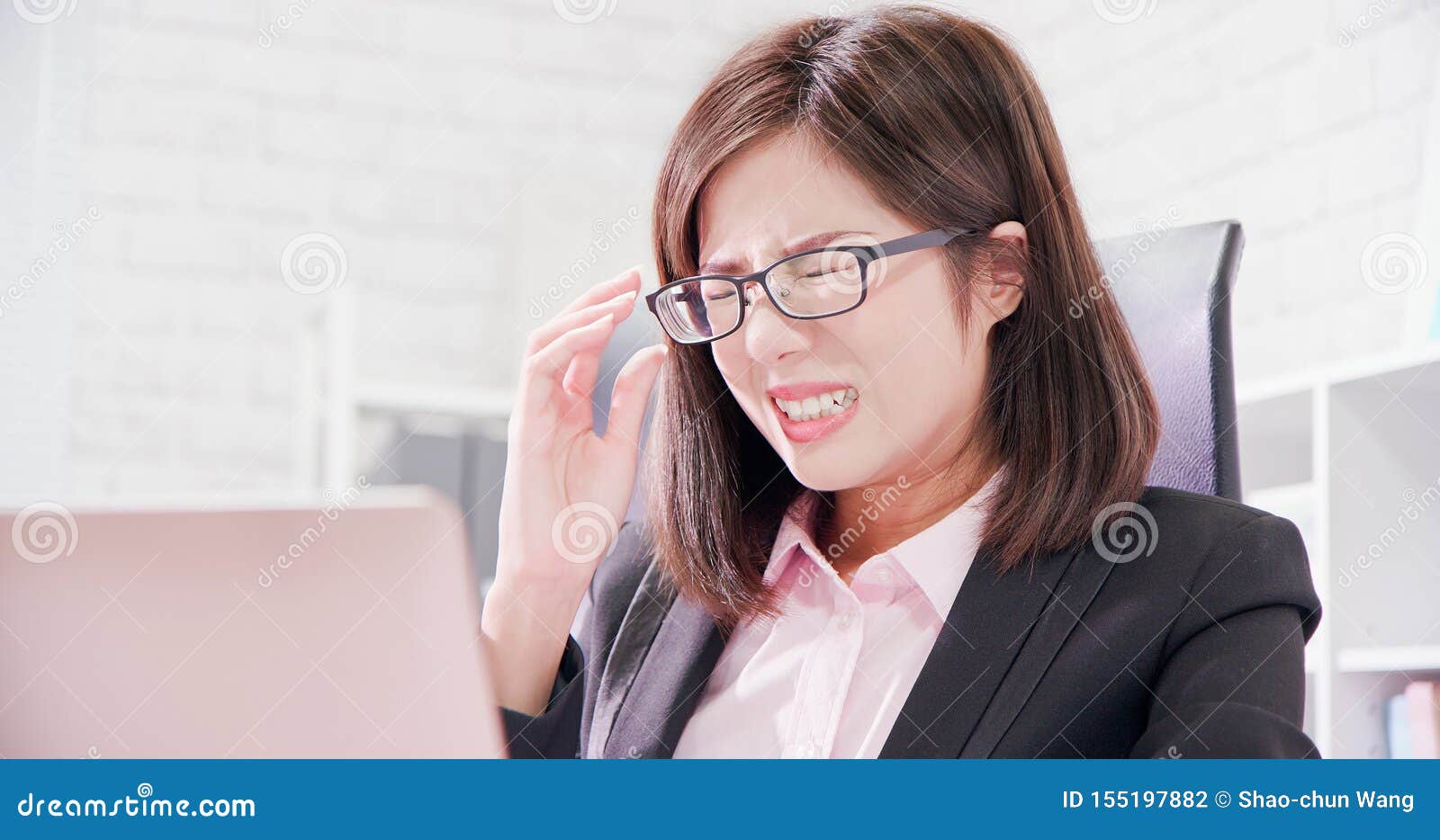 Asia Woman Worker Feel Tired Stock Photo - Image of chinese, executive ...