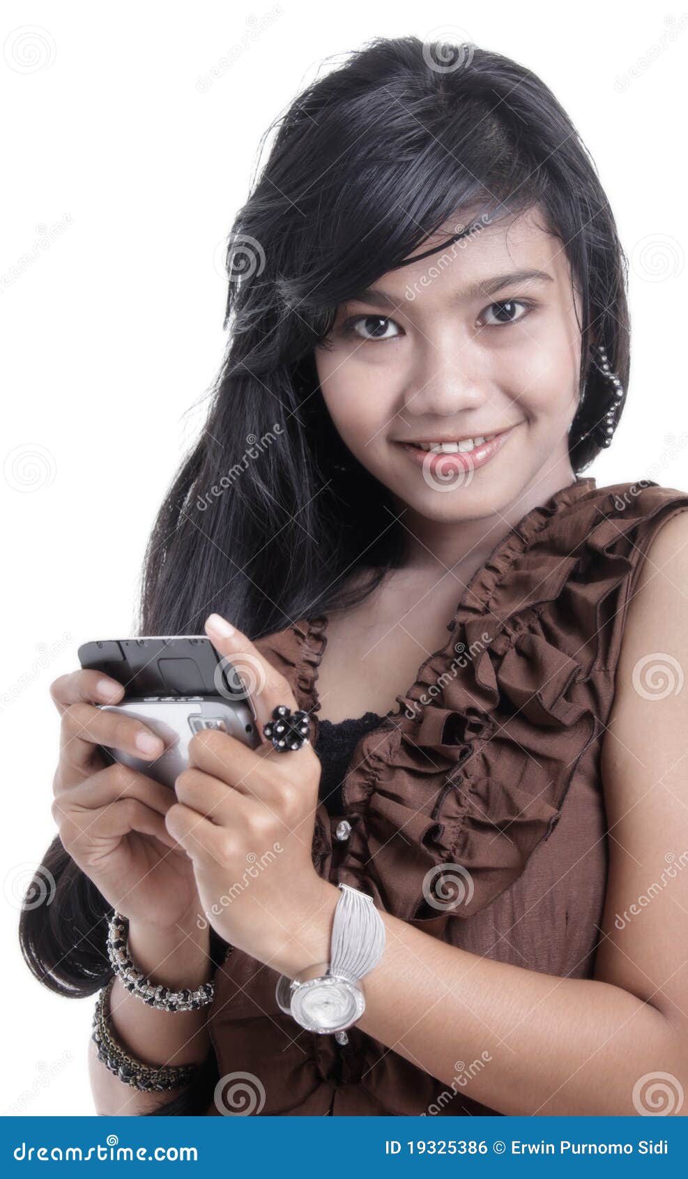 Asian Adorable Woman Using Gadget Stock Photo - Image of isolated, glad ...
