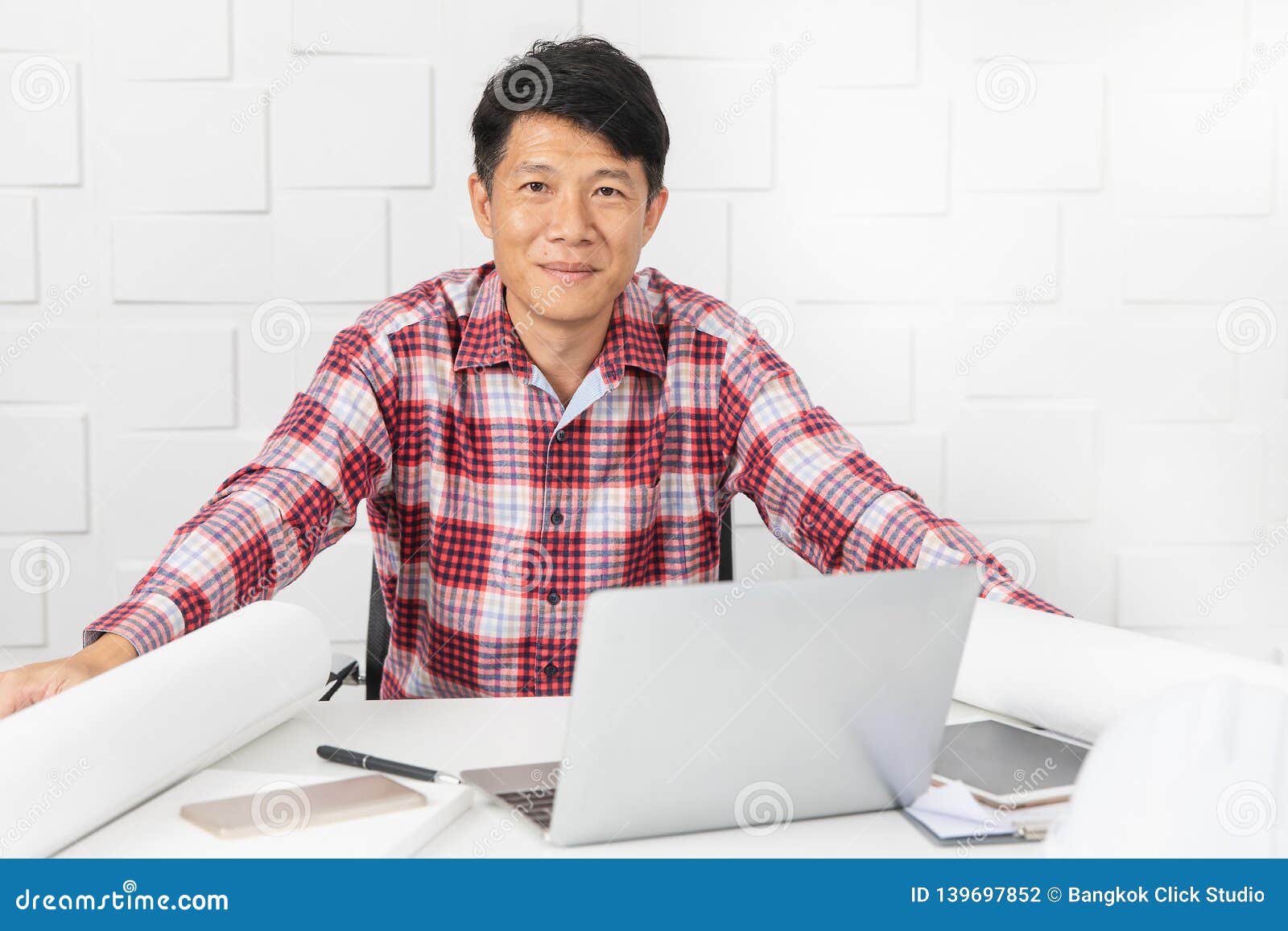 Asian Architect at Construction Site Office Stock Photo - Image of busy ...