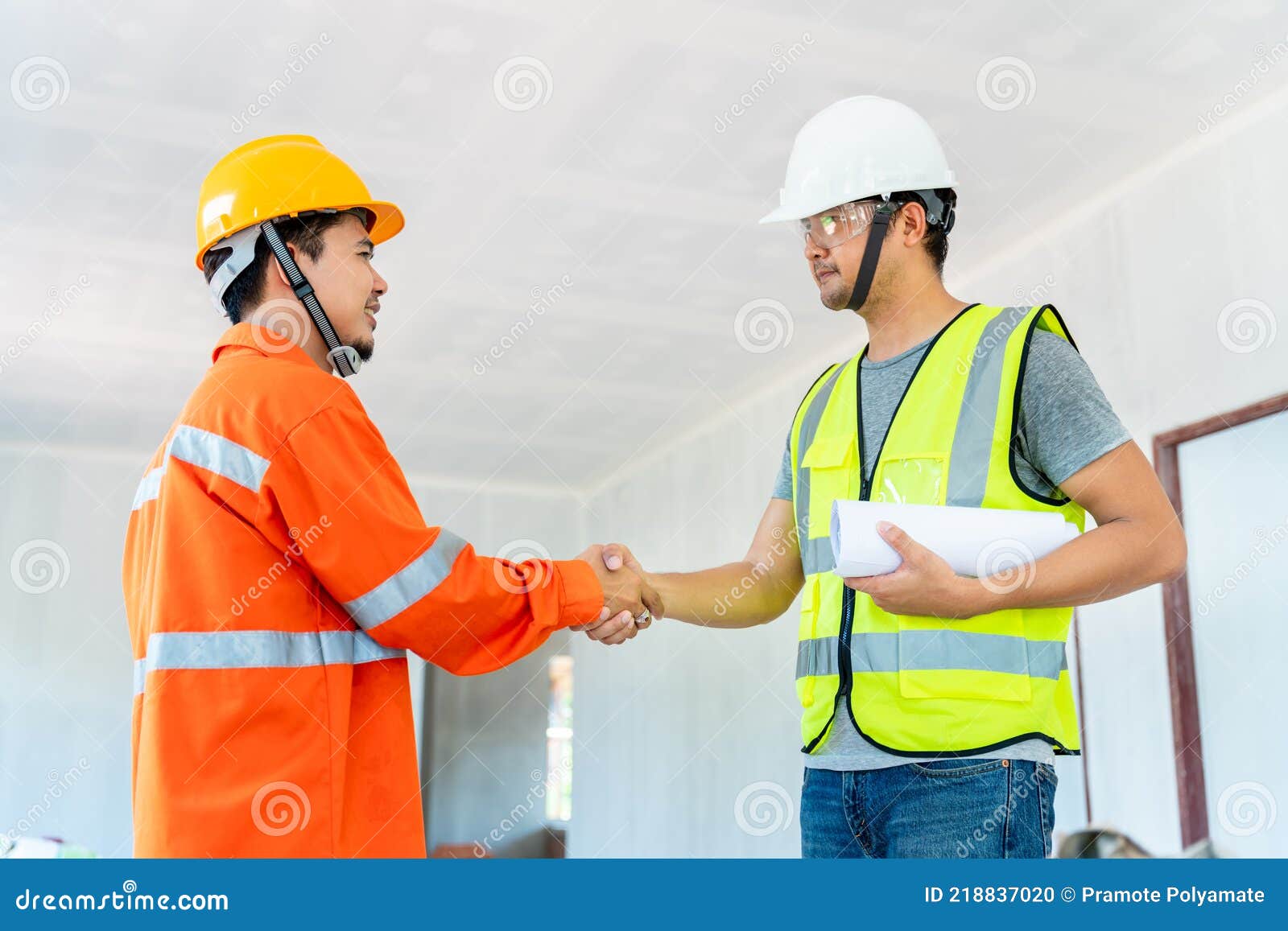 Asian Architect and Engineer Handshake with Foreman after Giving ...
