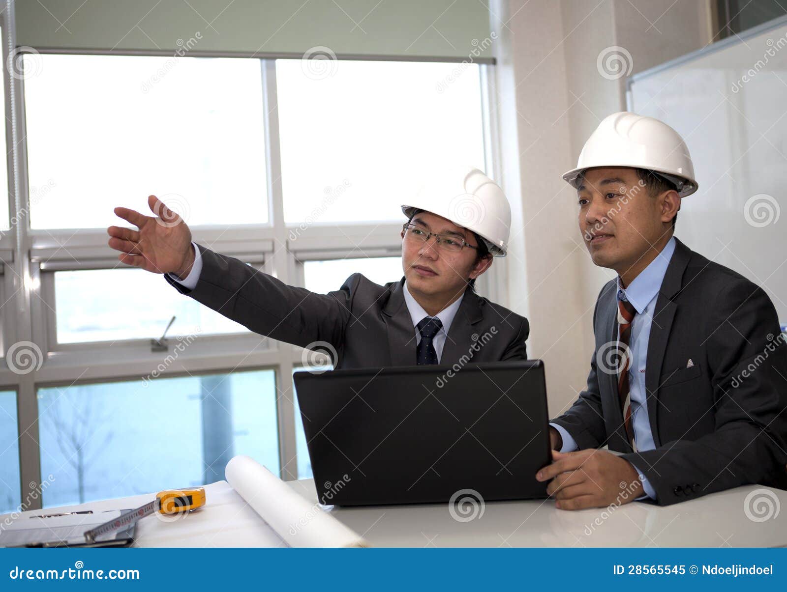 Asian Architects Working on Planning Stock Image - Image of blueprint ...
