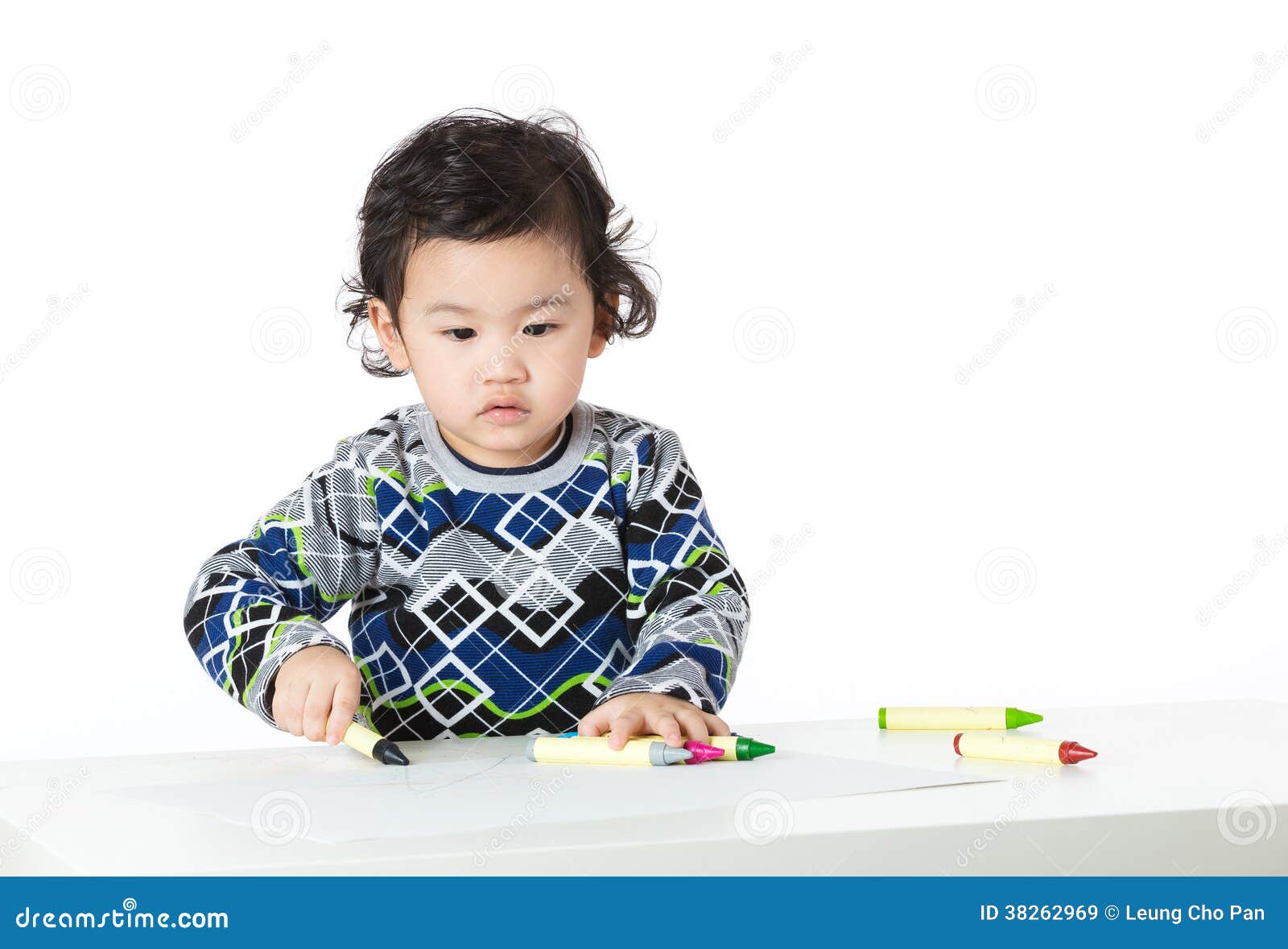 Asian Baby Boy Concentrate on Drawing Stock Image - Image of little ...