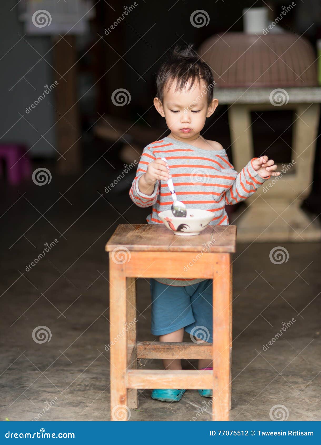 Asian Baby Boy Eating Fried Rice by Spoon by Him Self Stock Photo ...