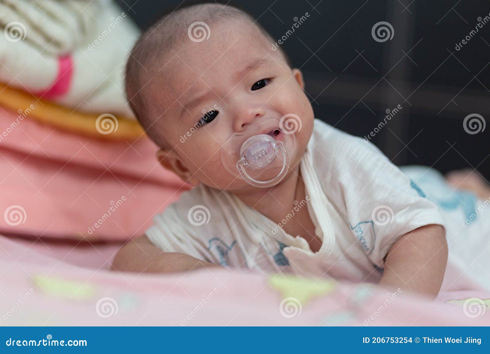 Asian Baby Boy with Pacifier in Mouth Stock Photo - Image of copy ...