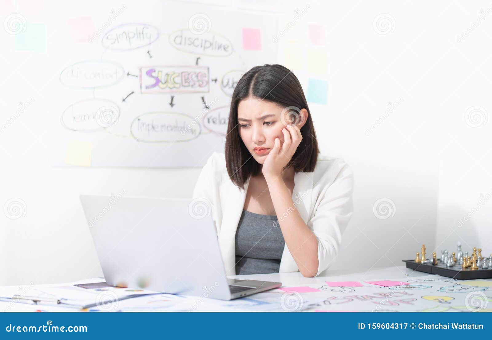 Asian Beautiful Office Worker Looks Stressed and Frustrated while ...