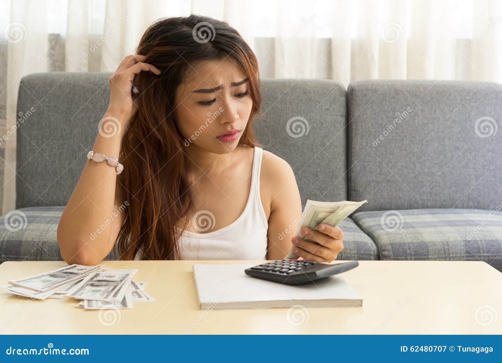 Asian Beautiful Woman with Financial Problem Stock Image - Image of ...