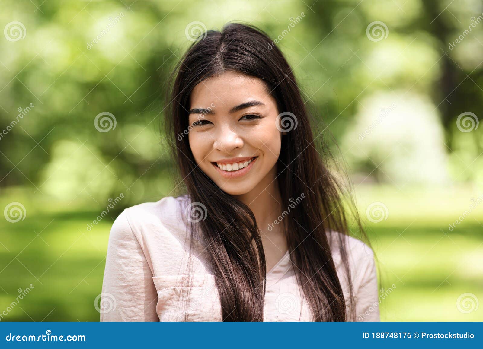 Asian Beauty Outdoor Portrait Of Smiling Beautiful Korean Girl In