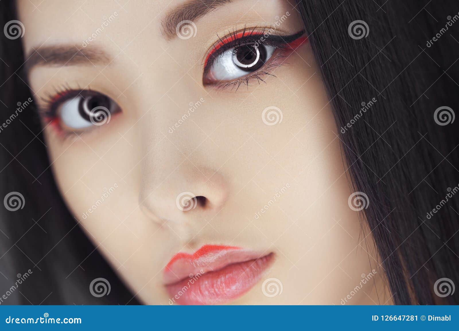 Asian Beauty Woman With Creative Make Up Close Up Portrait Stock