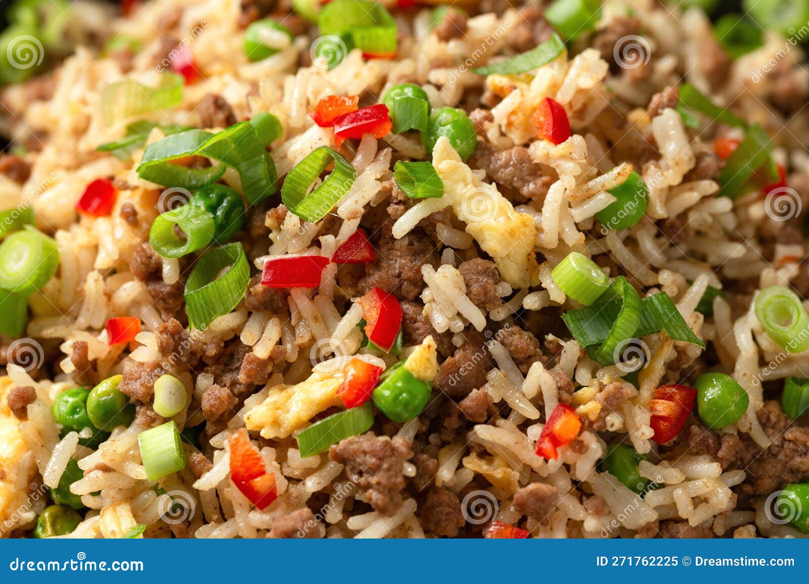 Asian Beef Fried Rice with Eggs and Vegetables in Black Bowl Stock ...
