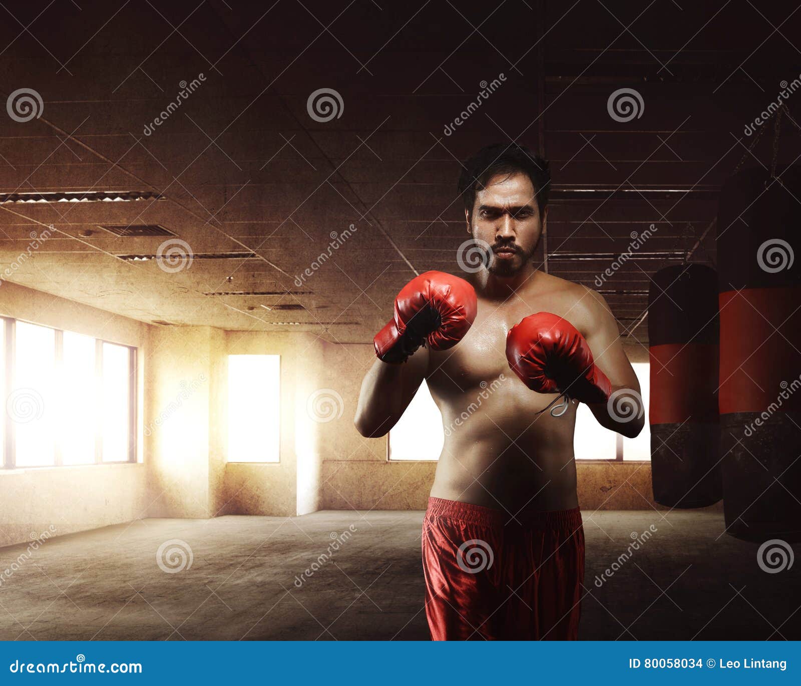 Asian Boxer Man With Punching Bags Royalty-Free Stock Image ...