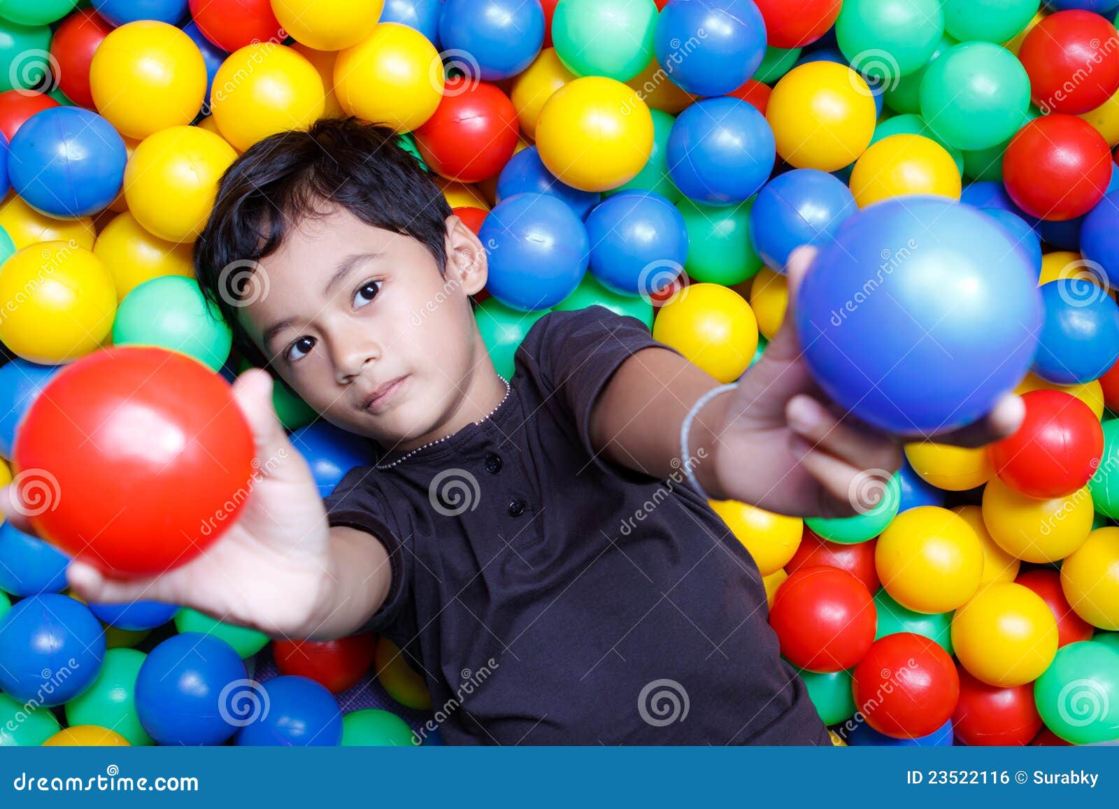 Asian Boy and Colorful Small Ball Stock Photo - Image of activity ...