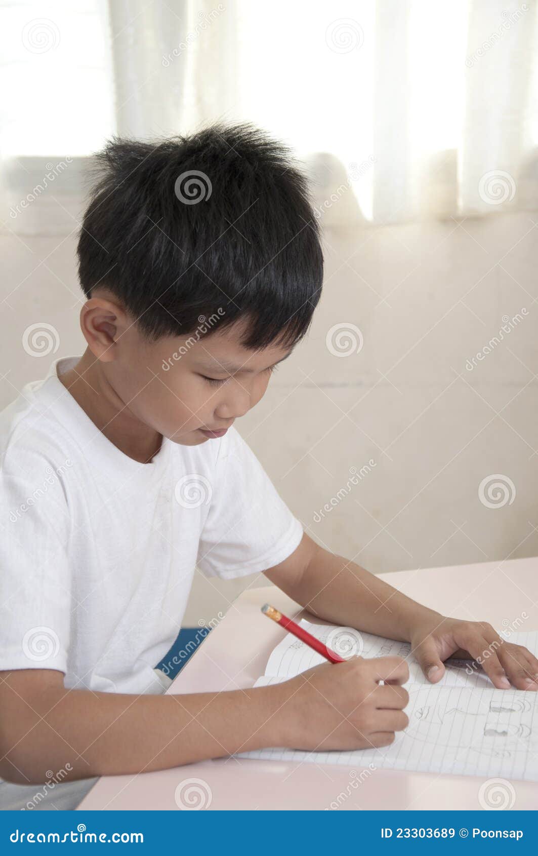 Asian Boy Do Home Work in Class Room Stock Image - Image of classroom ...