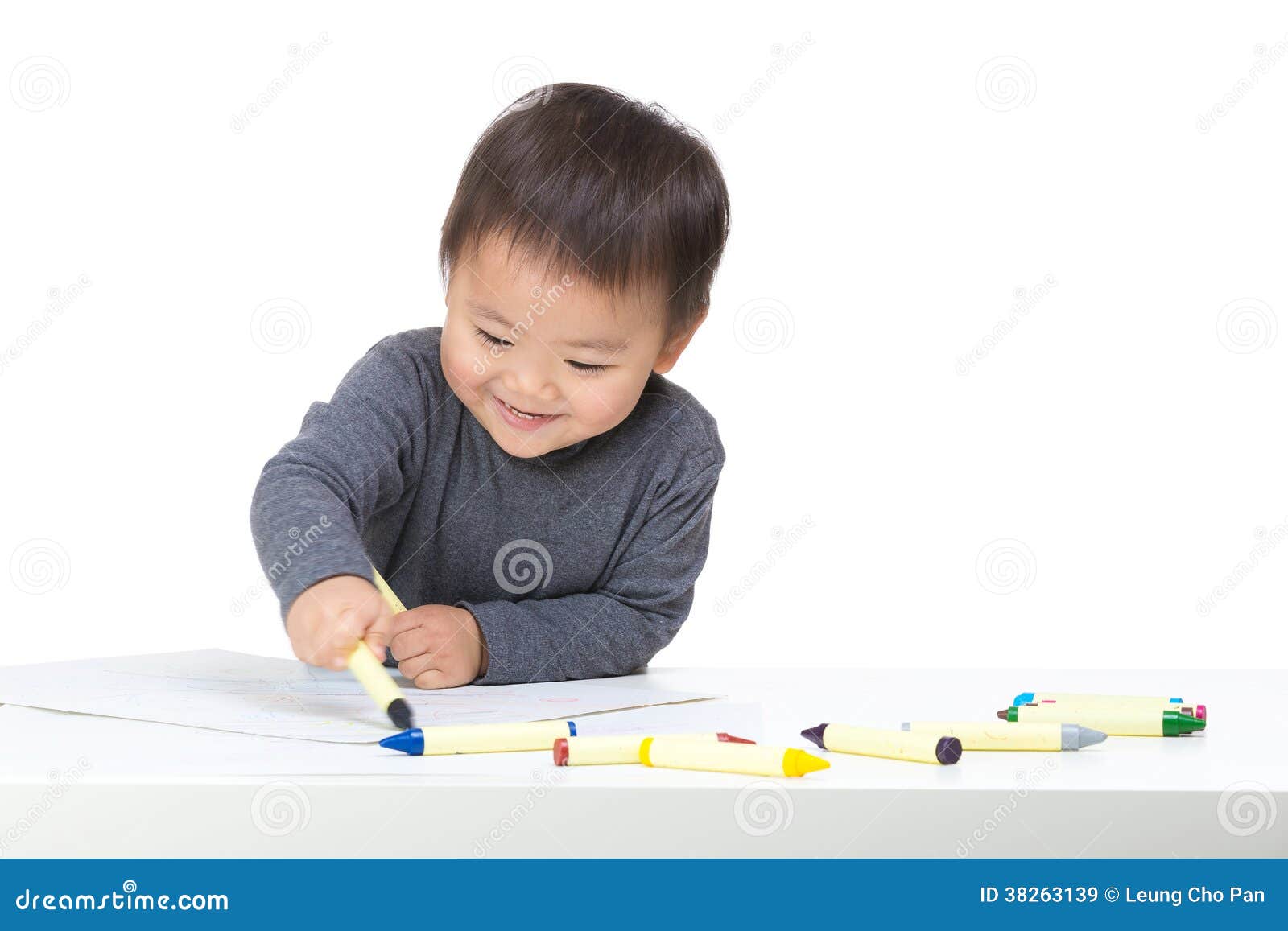 Asian Boy Drawing with Crayon Stock Image - Image of learning, paper ...