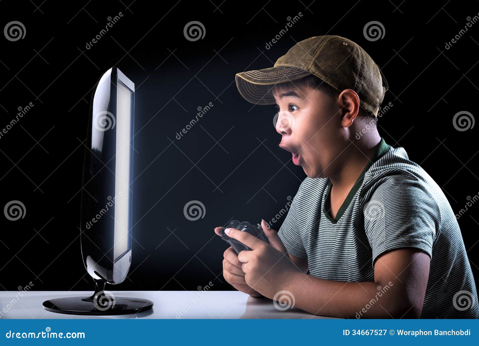 Asian Boy Excited with Computer Game Stock Image - Image of happy ...