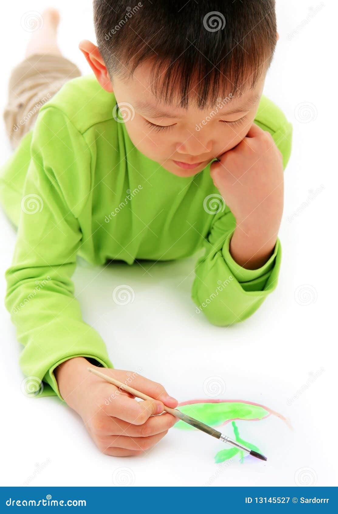 Asian Boy in Green Drawing and Painting Stock Image - Image of drawing ...