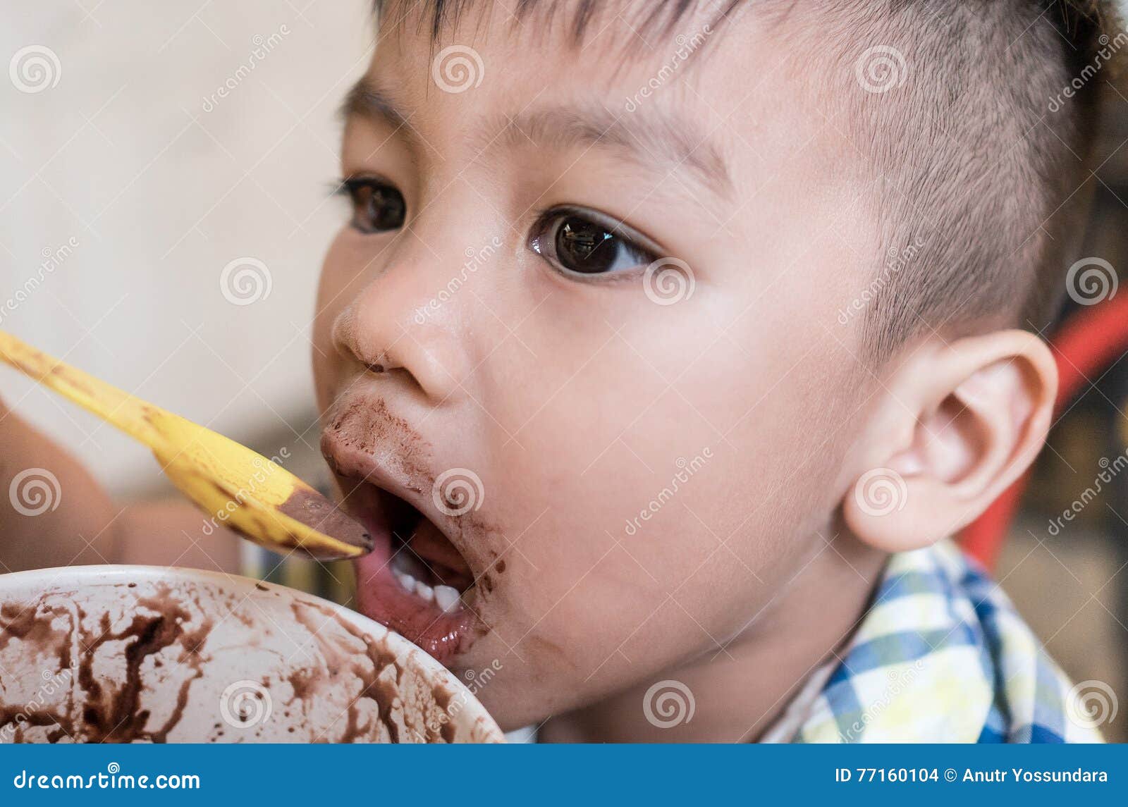 Asian Boy Having Icecream with Messy Face Stock Photo - Image of frozen ...