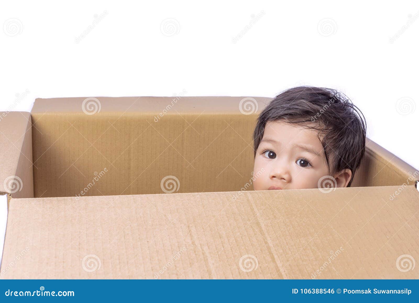 Cute Little Asian Boy Playing in a Box Stock Photo - Image of play ...