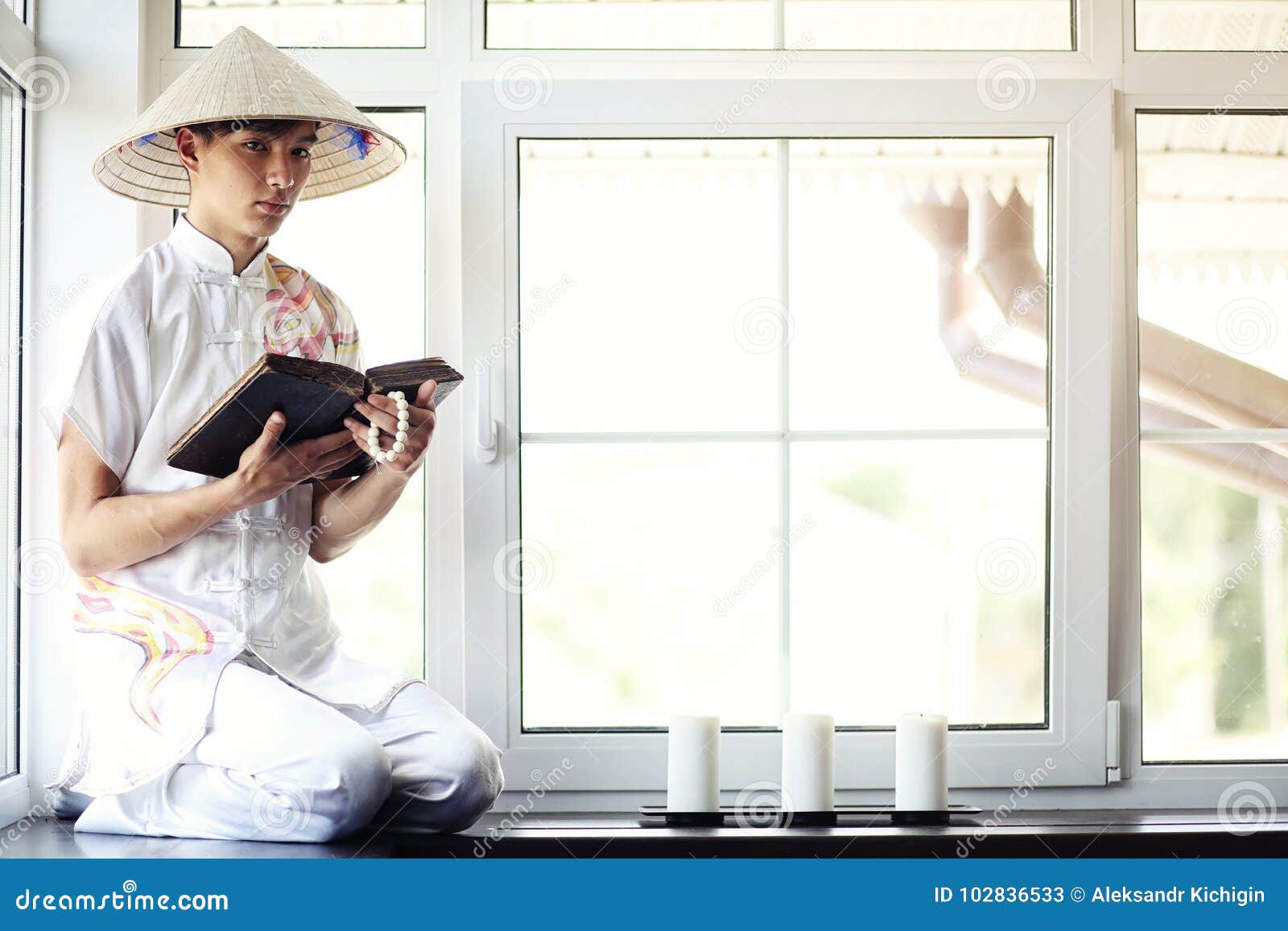 Asian Monk Reading an Old Book Stock Image - Image of candle, religion ...