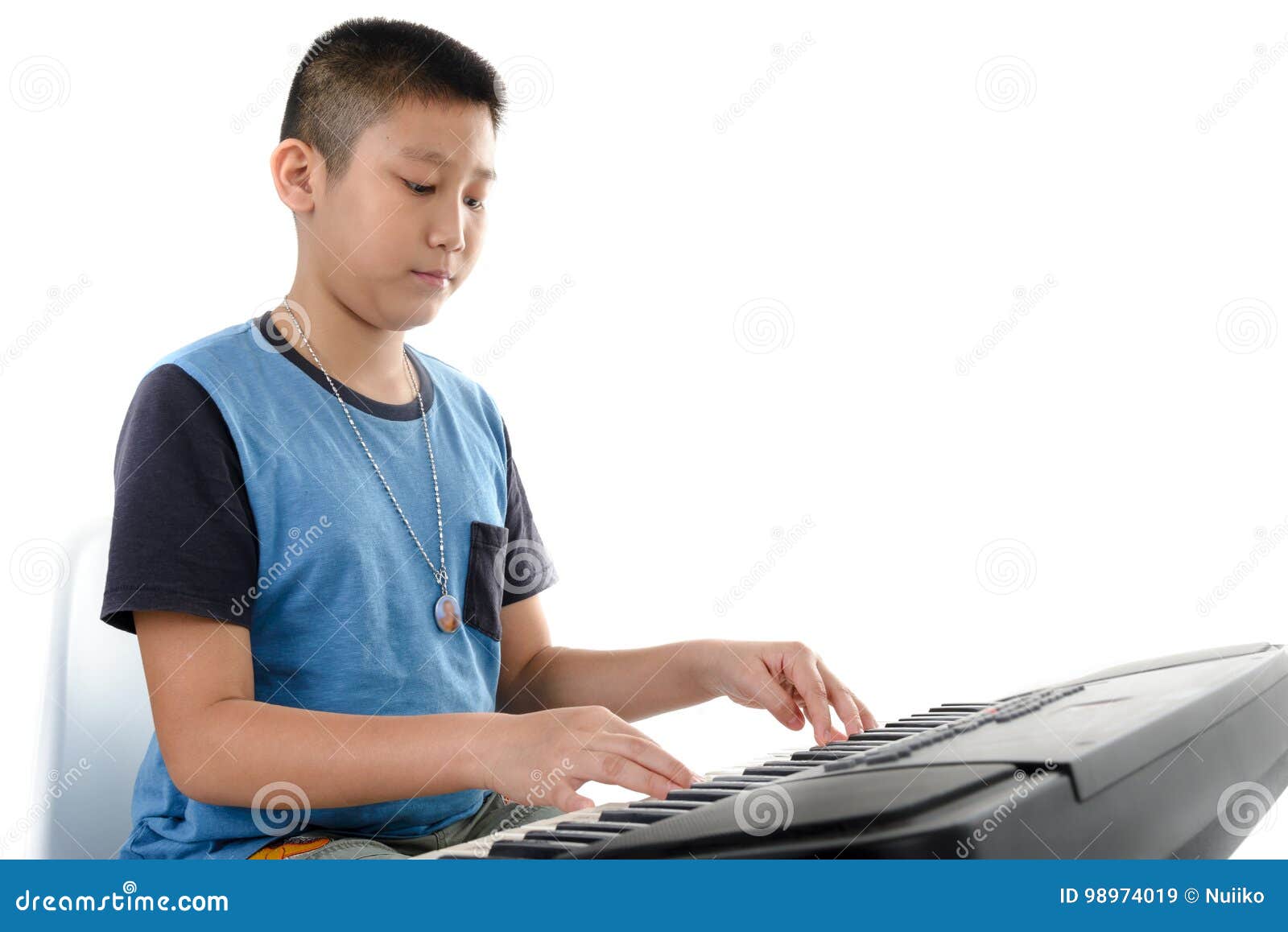 Asian Boy Playing Keyboard on White Background Stock Image - Image of ...