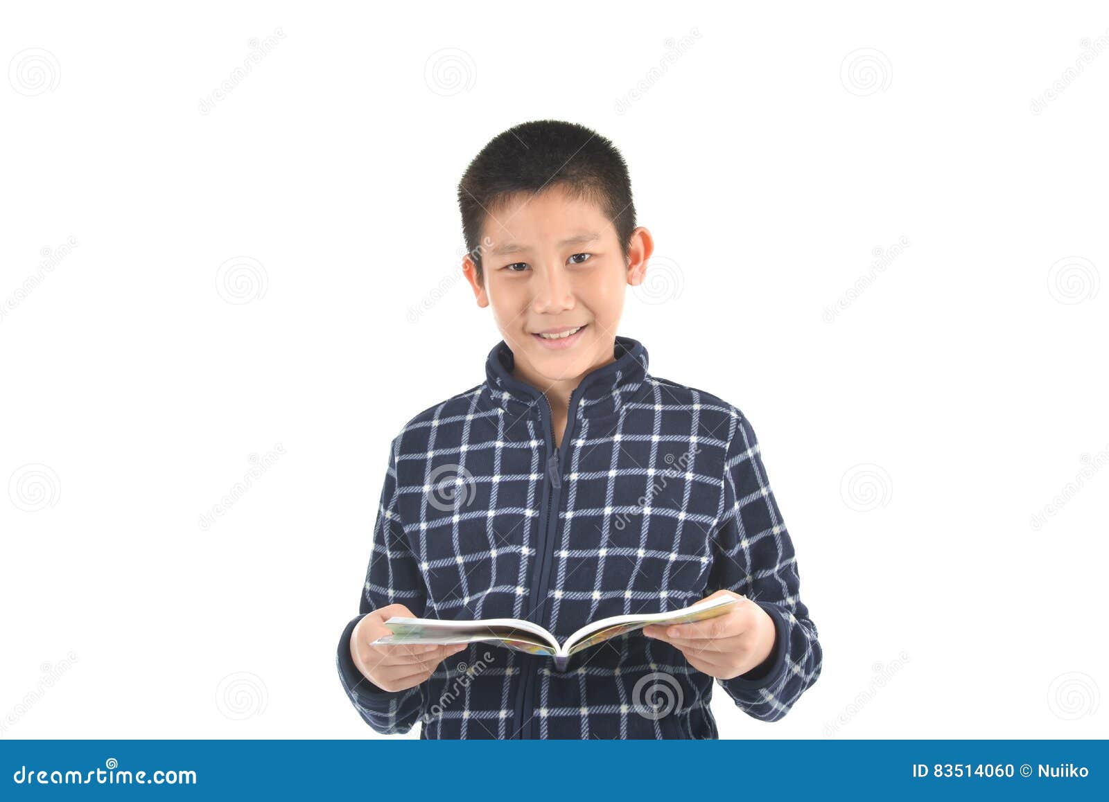 Asian Boy Reading at Book on White Background Stock Photo - Image of ...