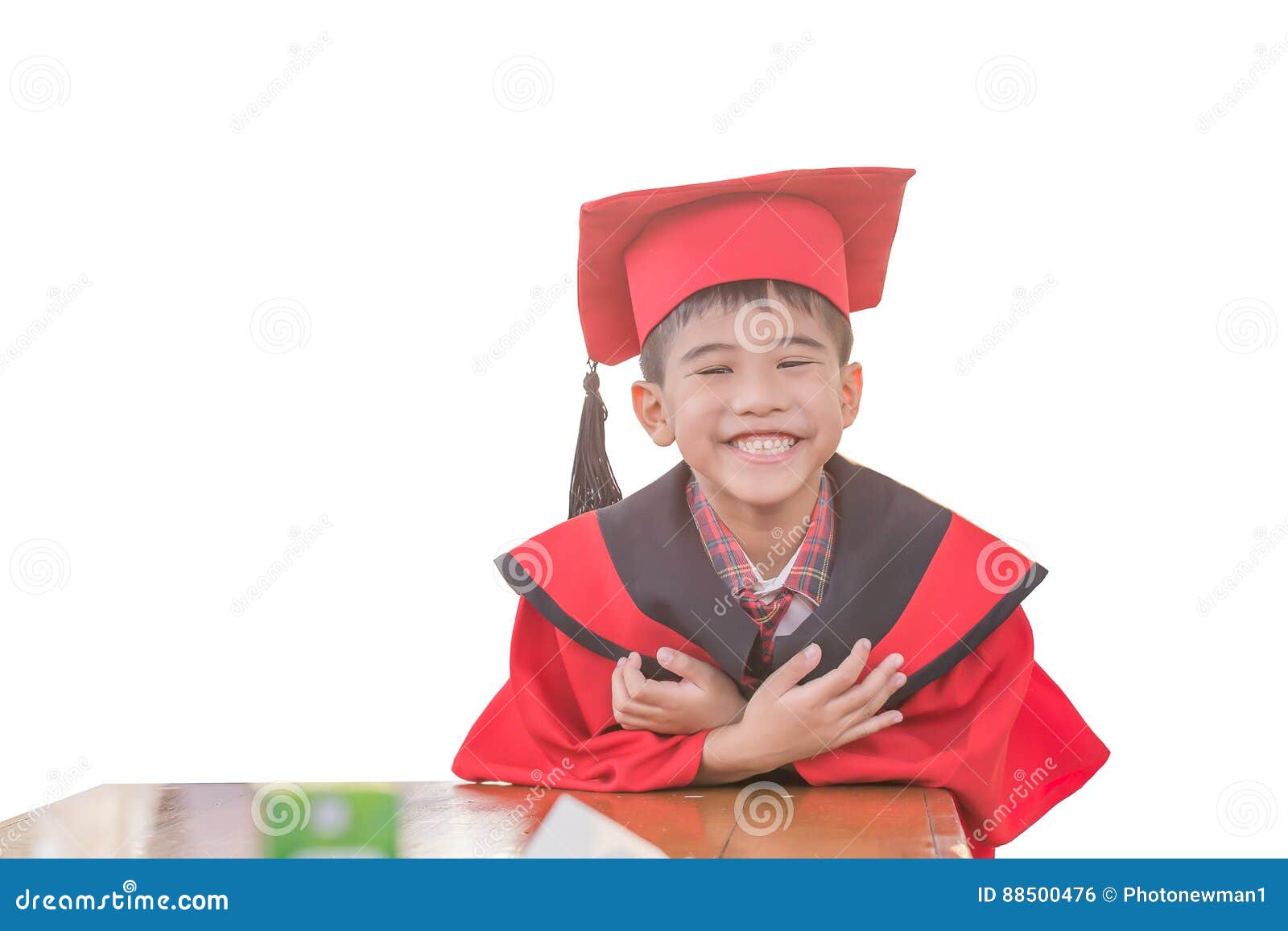 Asian Boy Red Graduation Gown Stock Photo - Image of kindergarten ...