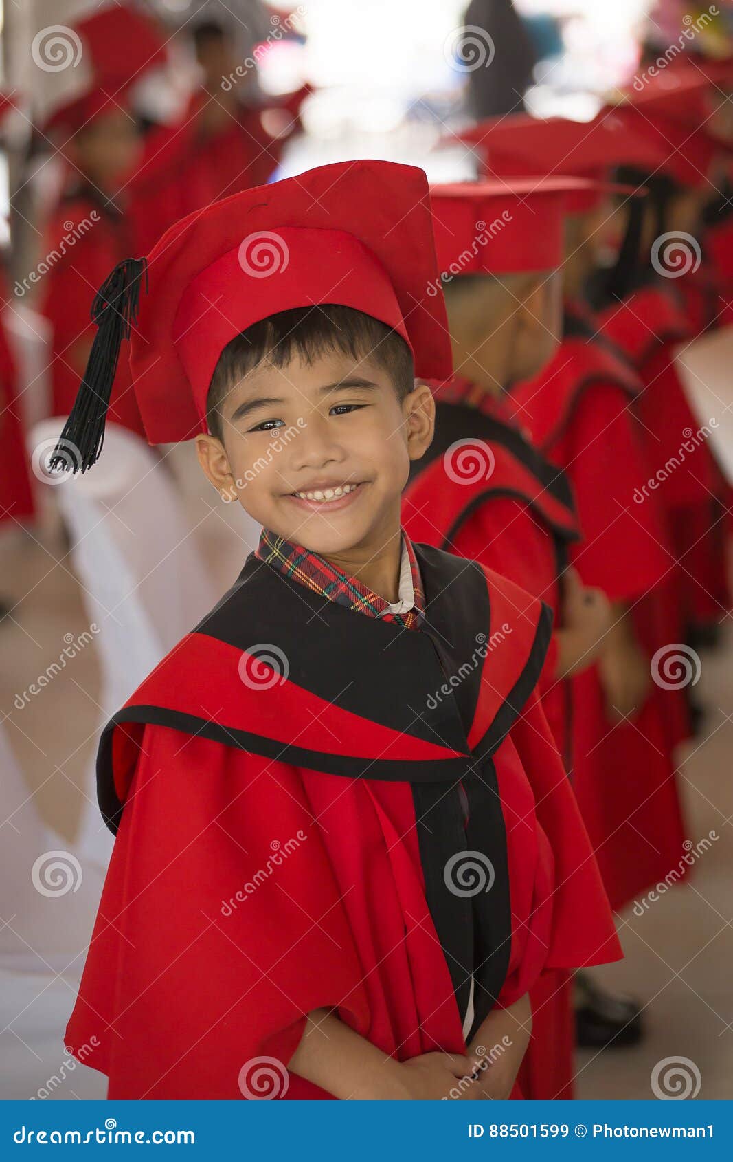 Asian Boy Red Graduation Gown Stock Image - Image of success, happiness ...