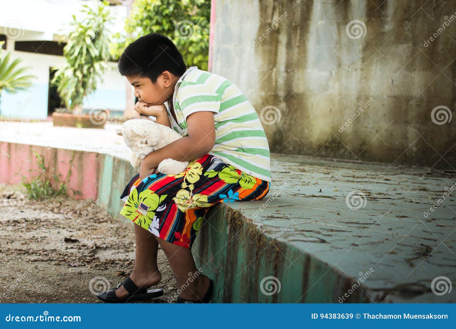 Asian Boy Sad Alone in the Park Stock Image - Image of indian, bear ...