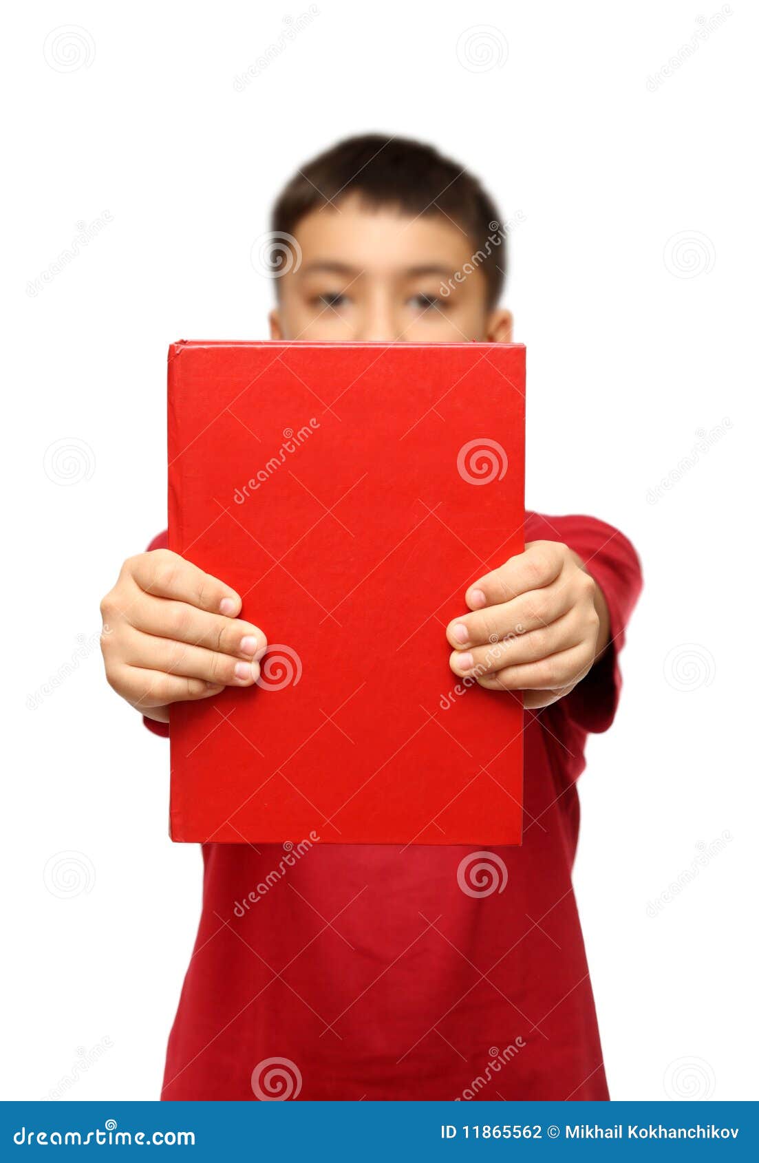 Asian Boy Showing Big Red Book Stock Photo - Image of children, holding ...