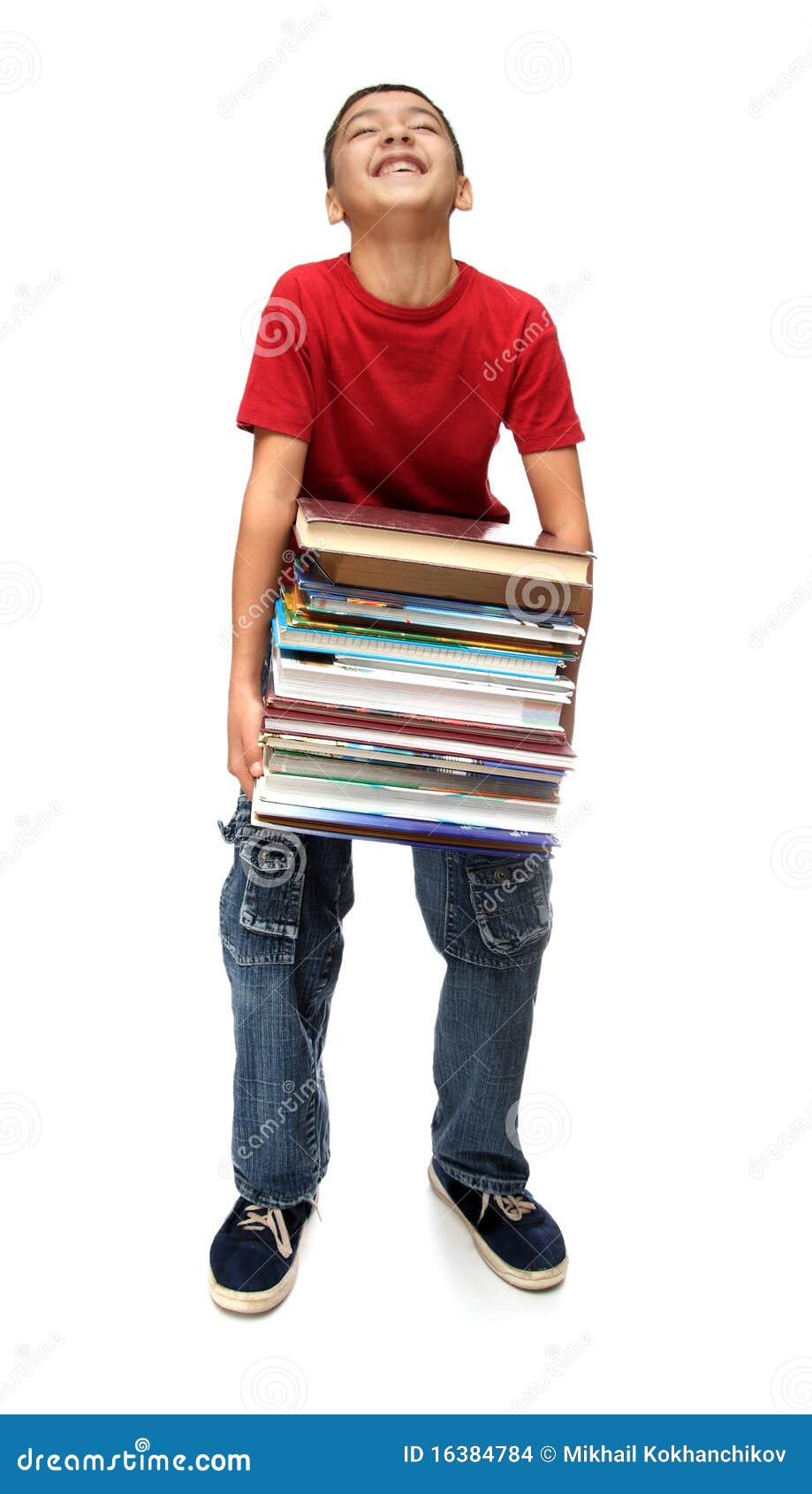 Asian Boy with Stack of Books Stock Photo - Image of looking, heap ...
