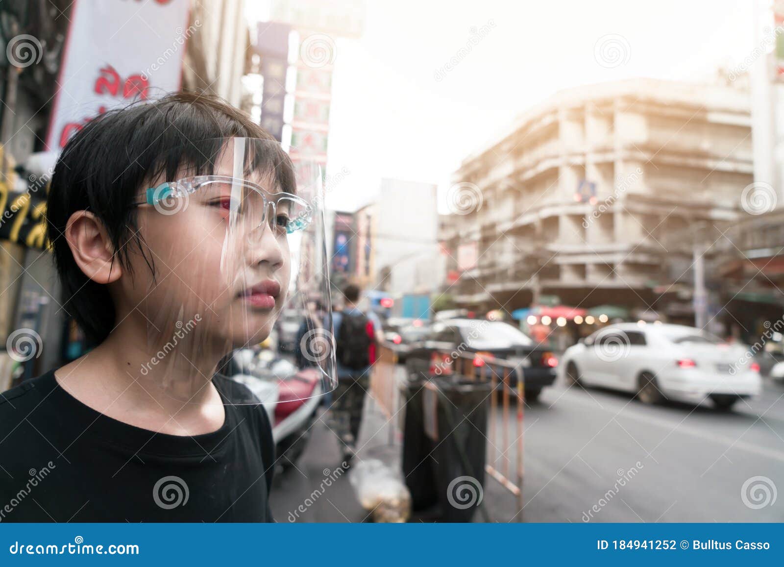 Asian Boy Wearing Face Shield for Protect Virus Stock Photo - Image of ...