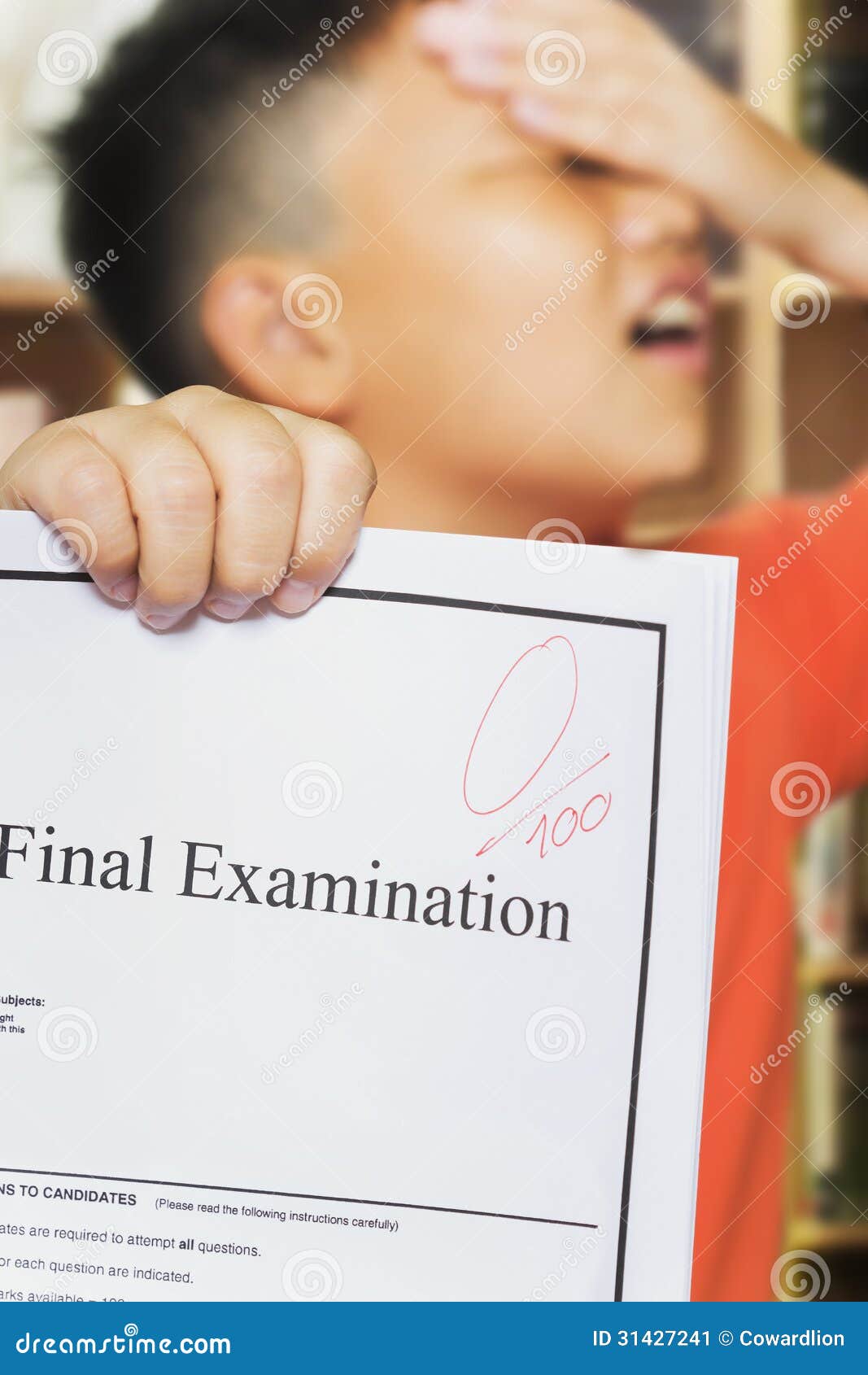 Asian Boy with Zero Score on Examination Paper Stock Image - Image of ...
