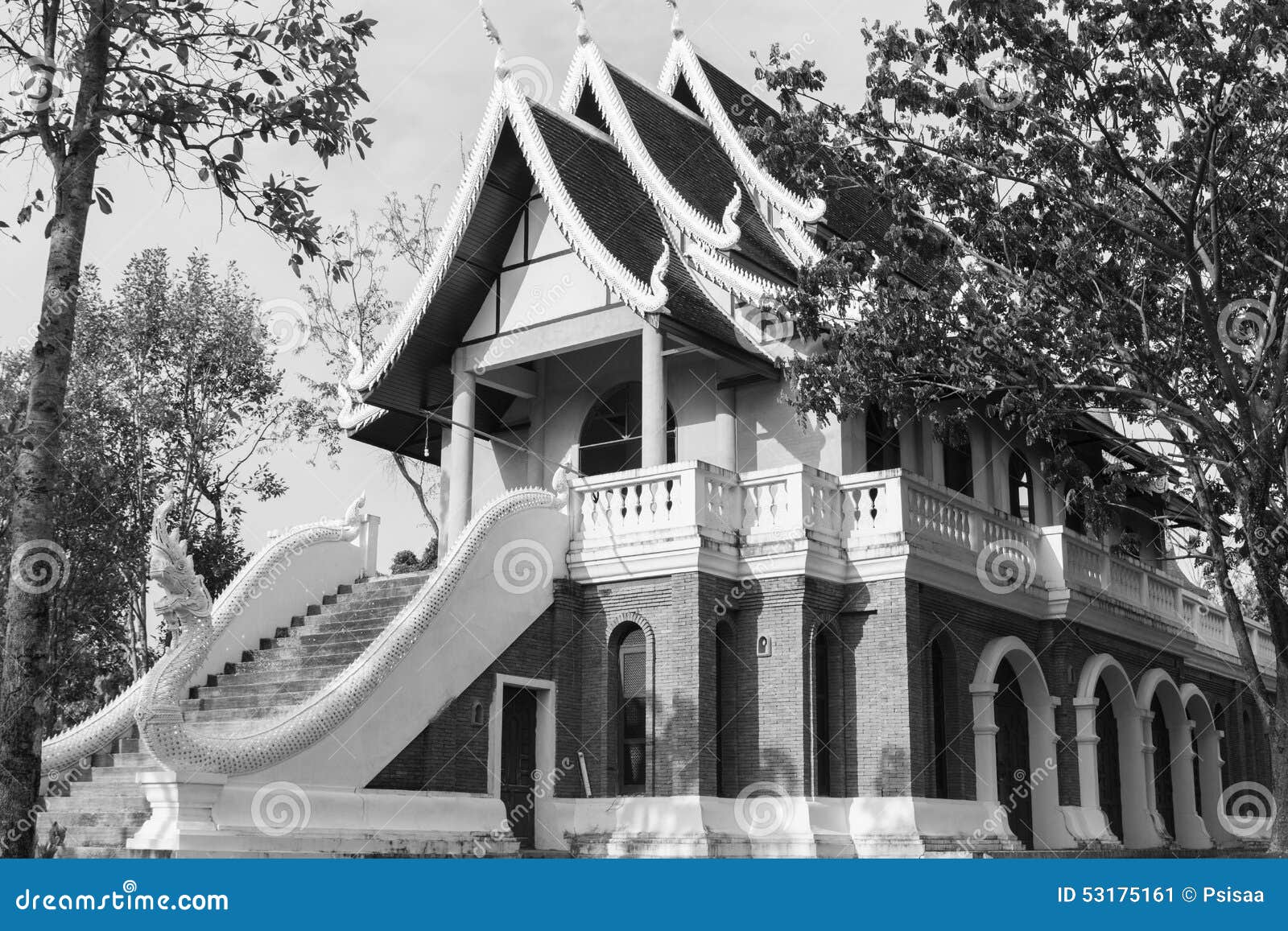 Asian Brick Building, Black and White Stock Image - Image of ...