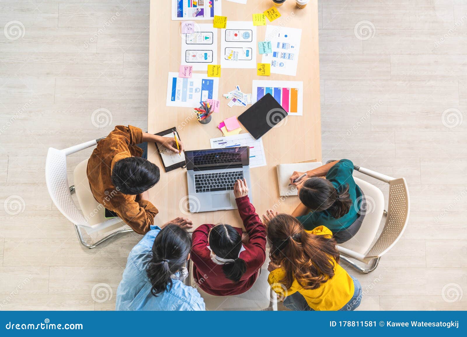 Asian Business Creative Team Work Together Using Laptop Computer ...