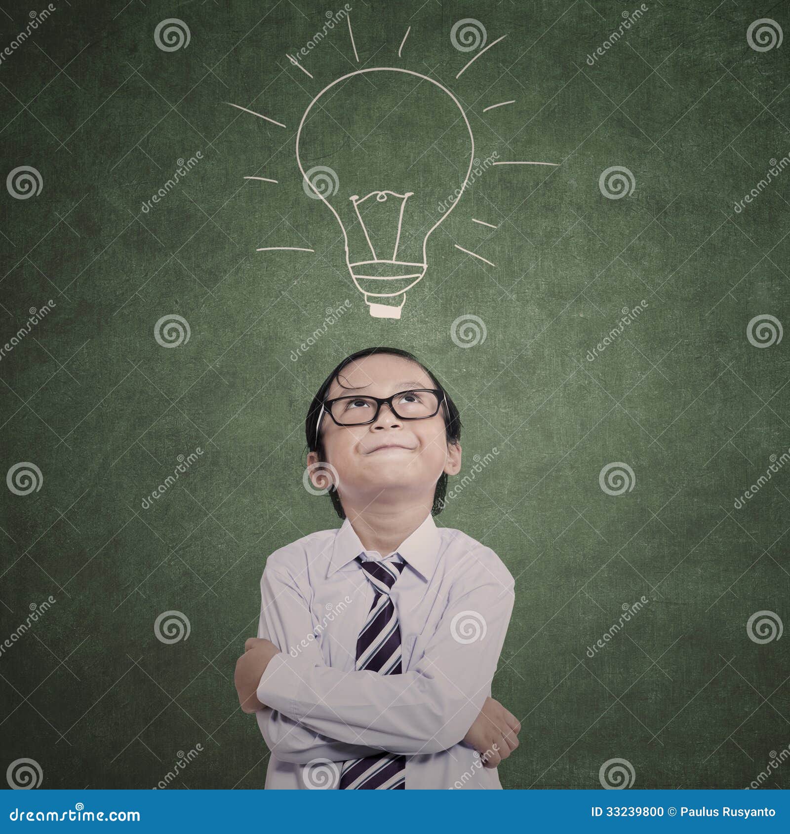 Asian Business Kid Thinking in Class Stock Photo - Image of lamp, idea ...