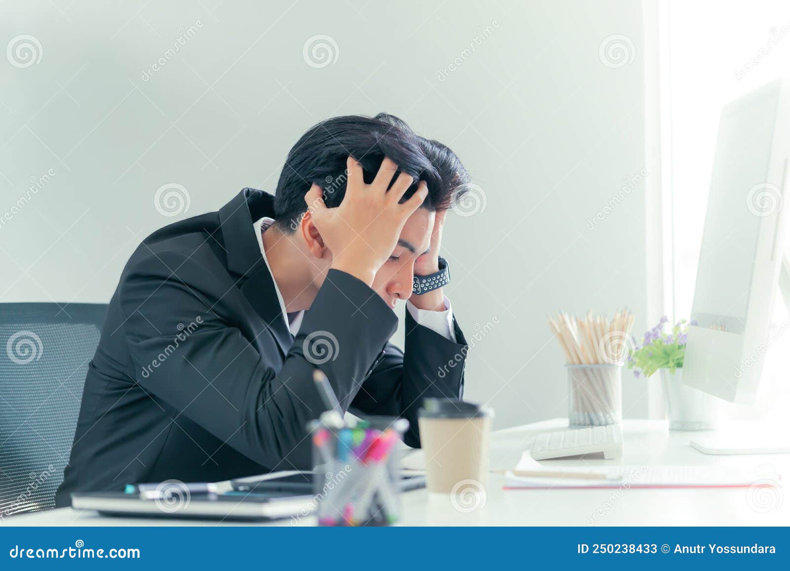 Asian Business Man Exhausted and Tired with the Work in Office Stock ...