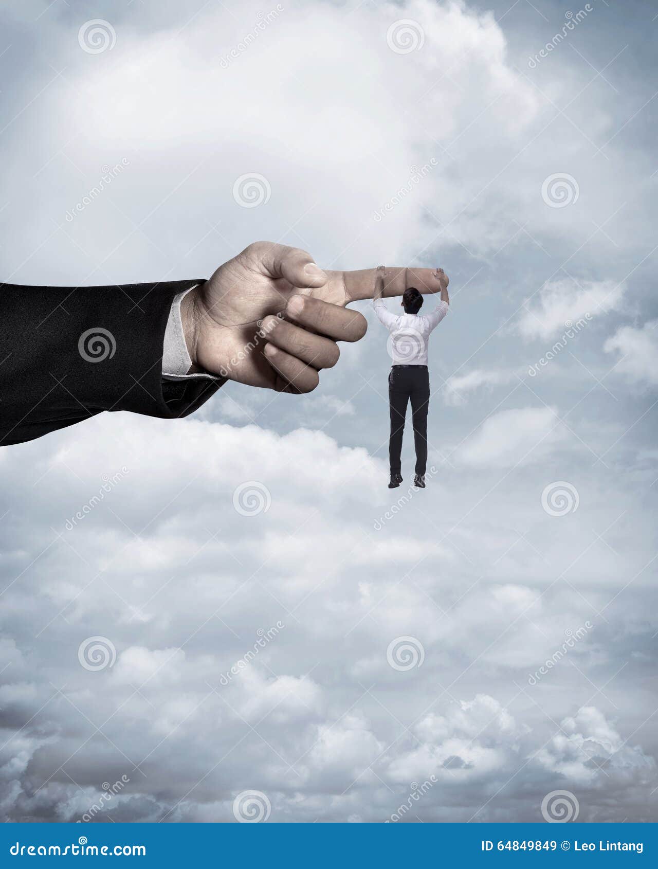 Asian Business Man Hang on Large Finger Stock Image - Image of business ...