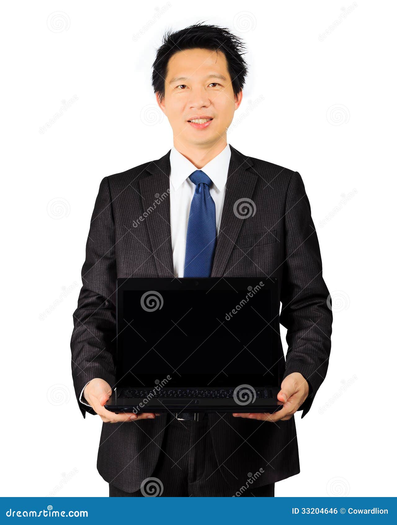 Asian Business Man with a Laptop Computer Over White Stock Photo ...