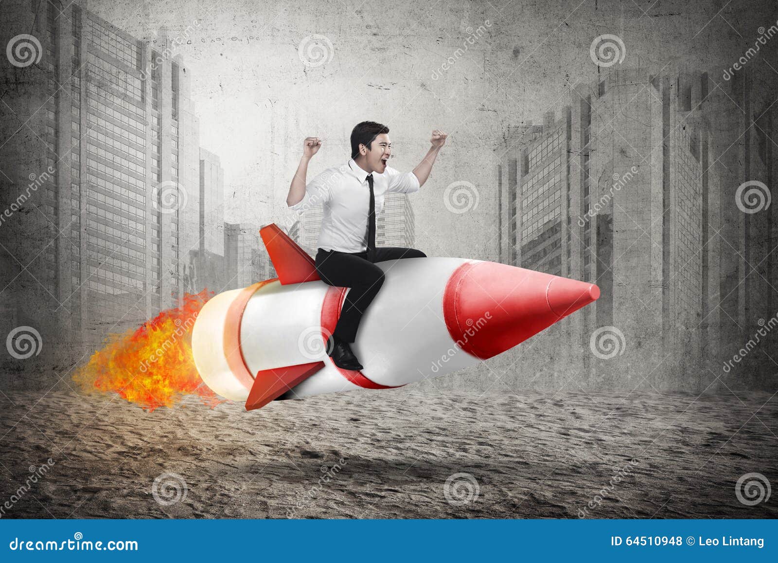 Business Man Riding Rocket Across The Earth Stock Photography ...