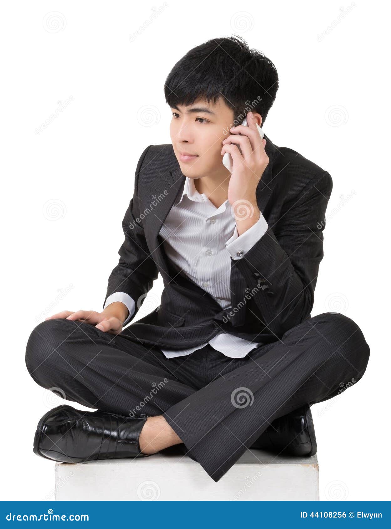 Asian Business Man Take a Call and Sit on Ground. Stock Photo - Image ...