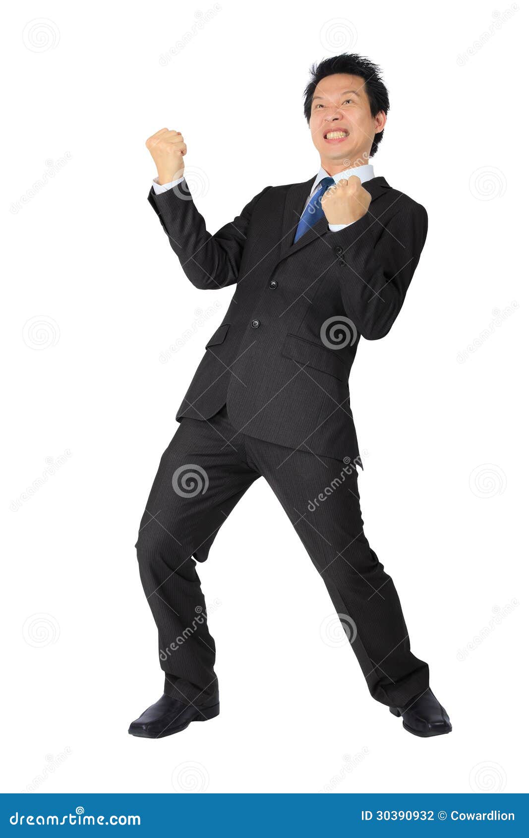 Asian Business Man with Very Exiting Posture on White. Stock Photo ...