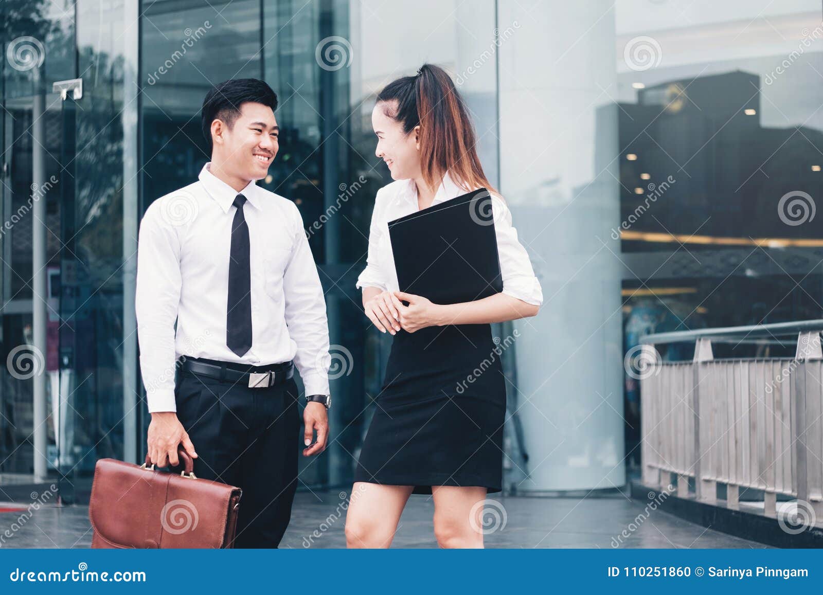 Asian Business People Talking Outside Office after Work Stock Photo ...
