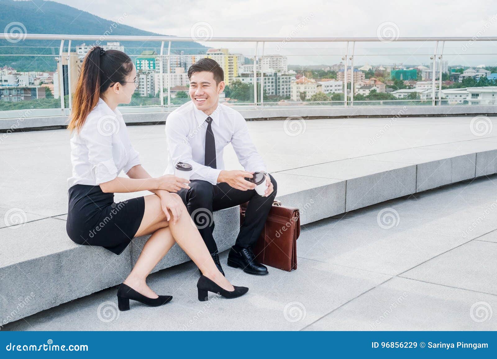 Asian Business People Talking Outside Office after Work Stock Image ...